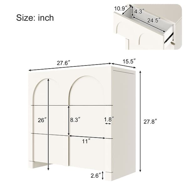 Wood 3 Drawer Nightstand Storage Bedside Table with Arch Front Plate ...