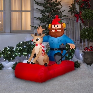 Gemmy Christmas Inflatable Rudolph and Yukon Cornelius on Sled, 4.5 ft ...