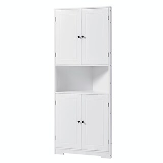 Tall Corner Bathroom Storage Cabinet with Doors and Adjustable Shelf ...