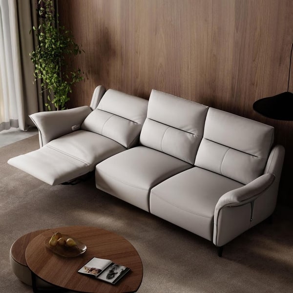 118.1" Top-grade Genuine Leather Sofa with USB Charging and Electric ...