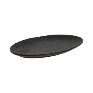 Ceramic Oval Shaped Plate with Ribbed Pattern, Small, Black - Bed Bath ...
