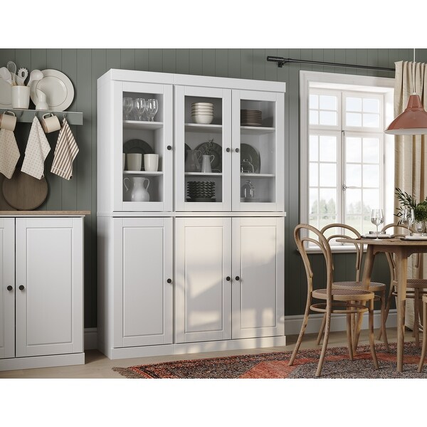 100% Solid Wood Modular Kitchen China Pantry Buffet with Glass or Solid ...