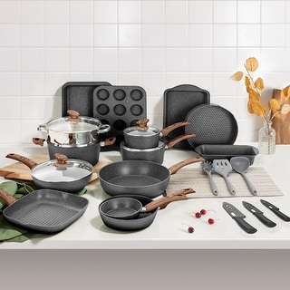 30-Piece Kitchen Granite Cookware and Bakeware Set, Cooking Pans Set Non-Stick Pots and Pans Set ...