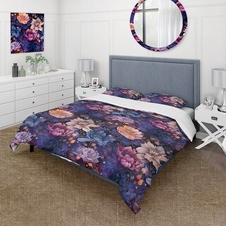 Designart "Celestial Blue Peonies Stellar Pure" cottage bed cover set ...