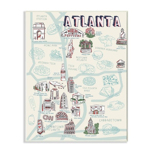 Stupell Atlanta Georgia Destination Map City Landmarks Wood Wall Art ...
