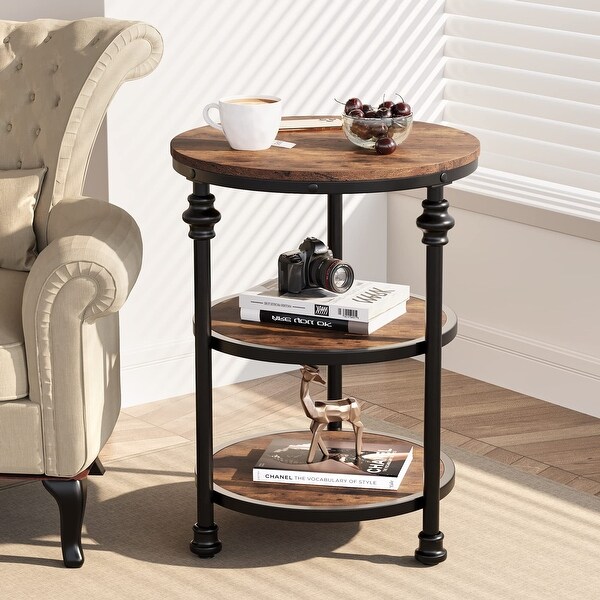 Round Side Table Industrial Retro End Table with Shelf On Sale Bed Bath Beyond 41431987
