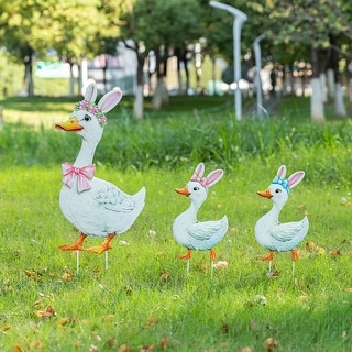 Glitzhome Set of 3 Easter Metal Duck Family Yard Stake Hanging Decor ...