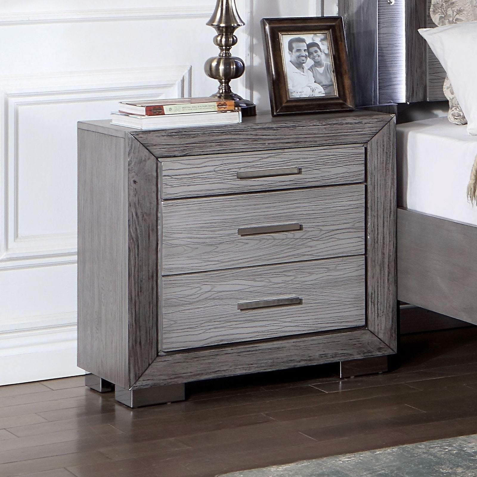 Metallic Gray Color Nightstand Bedroom 1pc Nightstand Solid wood ...