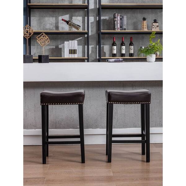 Bar Stools Set of 2 Black Backless Square Kitchen Counter Farmhouse ...