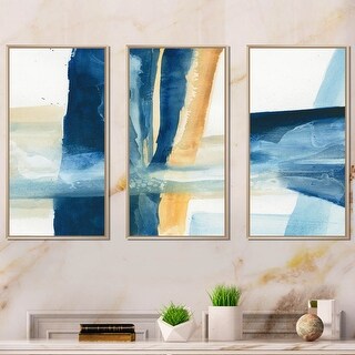 Designart "Indigo Panel IV" Modern & Contemporary Framed Wall Decor Set ...