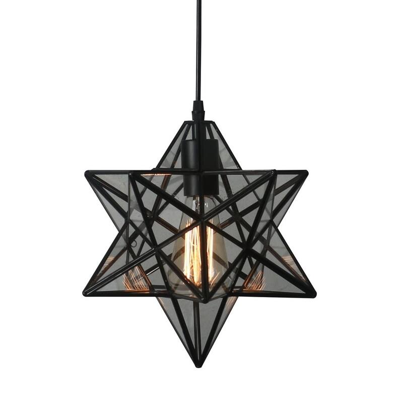 Contemporary Farmhouse 12" Black Single Star Glass Pendant Light - 12* ...