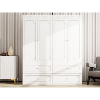 63"W white Wardrobe with drawers and doors,Wardrobe Armoire with 4 ...