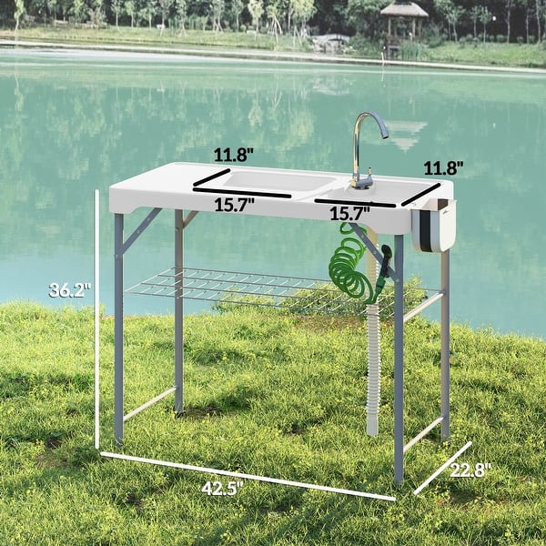Outsunny Folding Fish Cleaning Table with Sinks, Portable Camping Sink ...