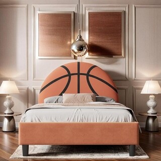 Basketball/Rainbow Design Twin Platform Bed Sport Style Upholstered Bed ...