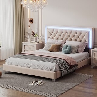 Queen LED Lights Low-Profile Bed Frame Platform Bed - Bed Bath & Beyond ...