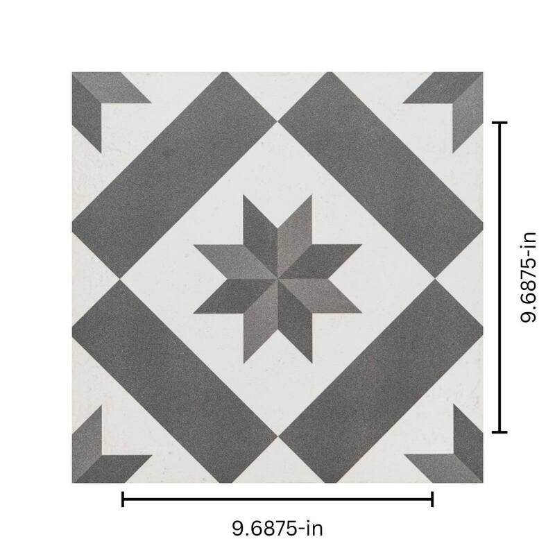 Astral 10x10 Grey Star Matte Porcelain Encaustic Tile - Floor & Wall ...