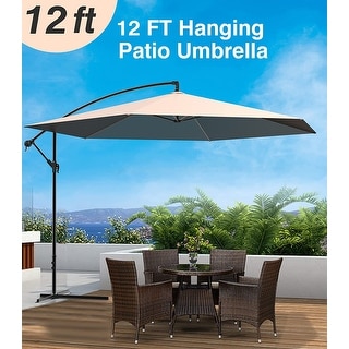 Patio Outdoor 12FT Offset Cantilever Umbrella, Patio Large Canopy Sun ...