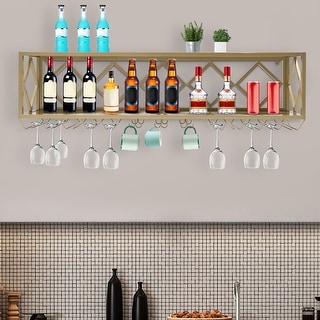 Wine Rack Floating Shelves Wall-Mounted Inverted Wine Glass Rack - Bed ...