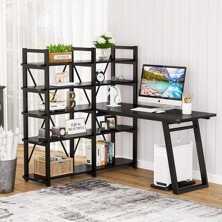 Large Computer Desk with 10 Storage Shelves, Office Desk Study Table ...