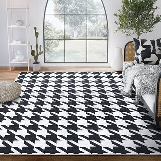 Abani Rugs Parker Collection PAR200A Ivory Black Houndstooth Area Rug ...