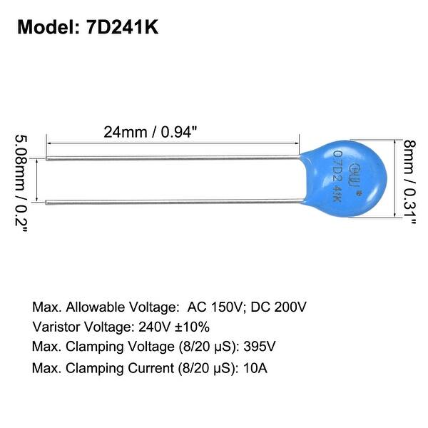 100Pcs Voltage Dependent Resistors AC 150V 7D241K Radial Lead Disc ...