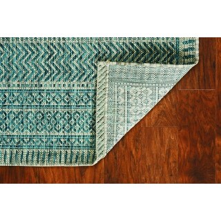 HomeRoots 8' x 11' Teal Geo Patterns Area Rug - 9'3" x 12'3" - Bed Bath ...