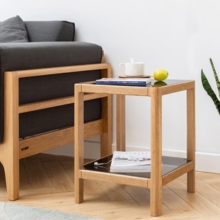 Natural Oak Wood End Table with Tempered Glass - Bed Bath & Beyond ...
