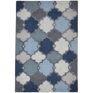 One of a Kind Hand-Tufted Modern 4' x 6' Trellis Wool Blue Rug - 4' x 6 ...