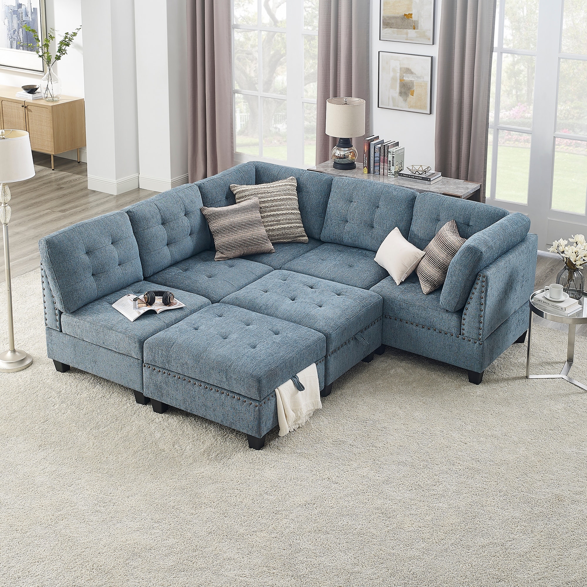 DIY Sectional Sofa Set with Hidden Storage Chenille Modular Sofa Set ...