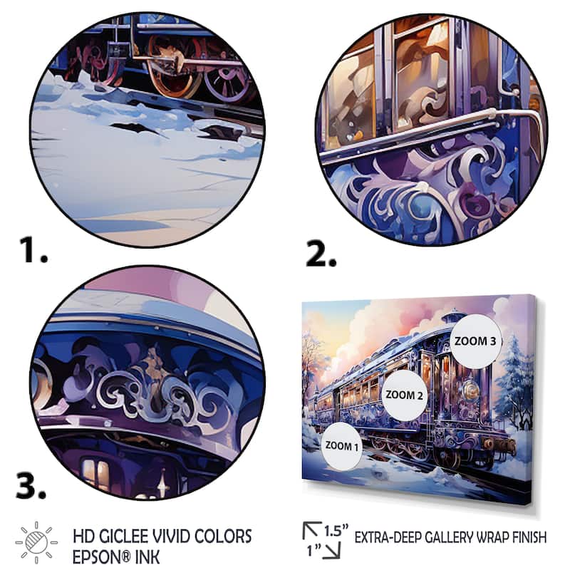Designart "Christmas Train Journey II" Transportation Train Purple ...
