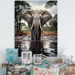 Designart "Elephant Majestic Reflections" Animals Elephant Canvas Wall ...