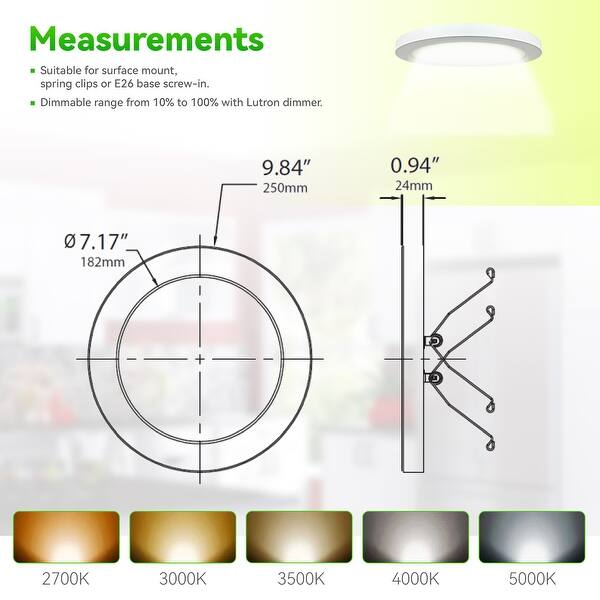 LED 9" Recessed Light, Dimmable, 5 Color Temperature Selectable, White ...