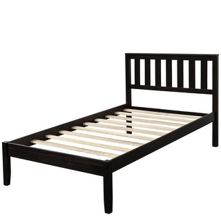 Easy Assemble Minimalistic Twin Pine Wood Platform Bed with Vertical ...