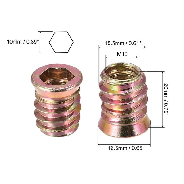 M10x20mm Threaded Inserts for Wood Hex Socket Drive Furniture Screw-in Nut 64pcs - Color Zinc ...