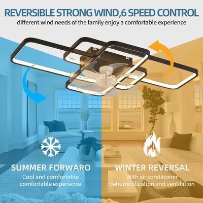 Smart Dimmable Ceiling Fan Irregular Rectangle LED Frame Ceiling Fan ...