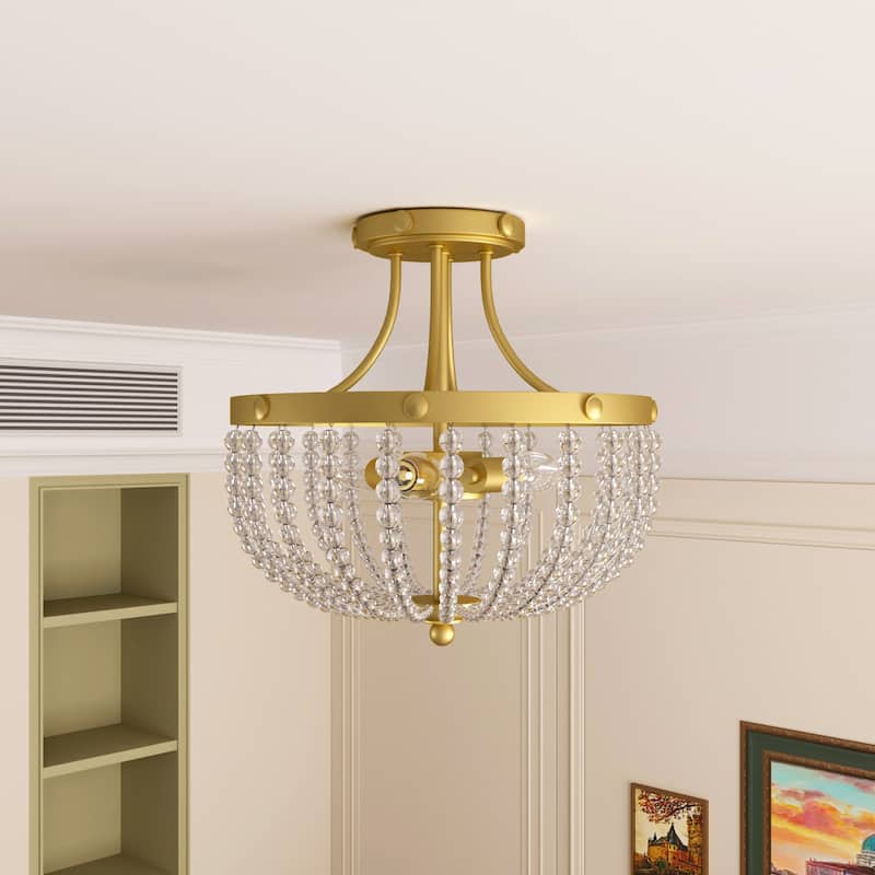 Frenia 3-light Beaded Gold Semi-flush Mount Ceiling Light - 12.9'' D ...
