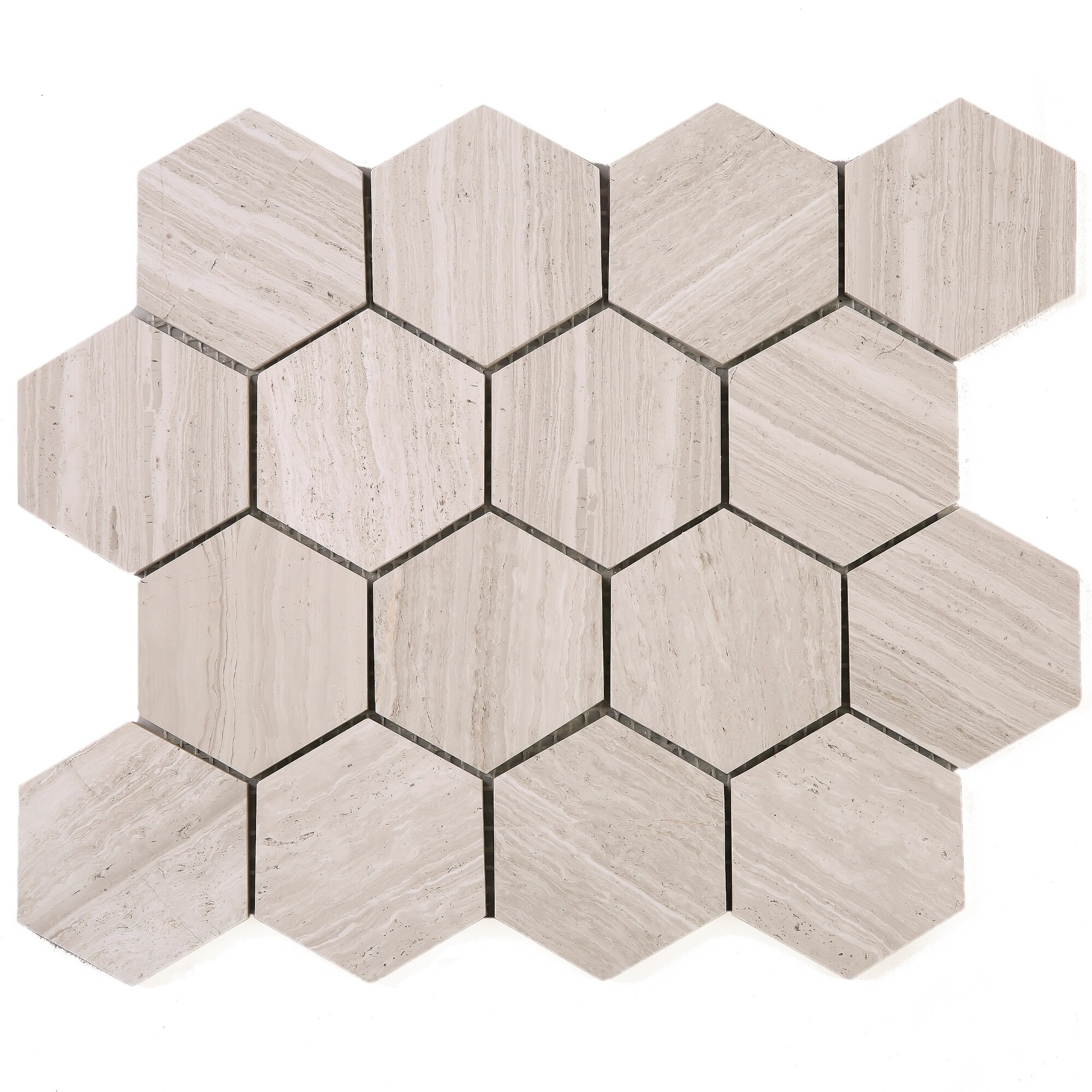 TileGen. Diamond Shape Random Sized Marble Mosaic Tile in Wooden Beige ...