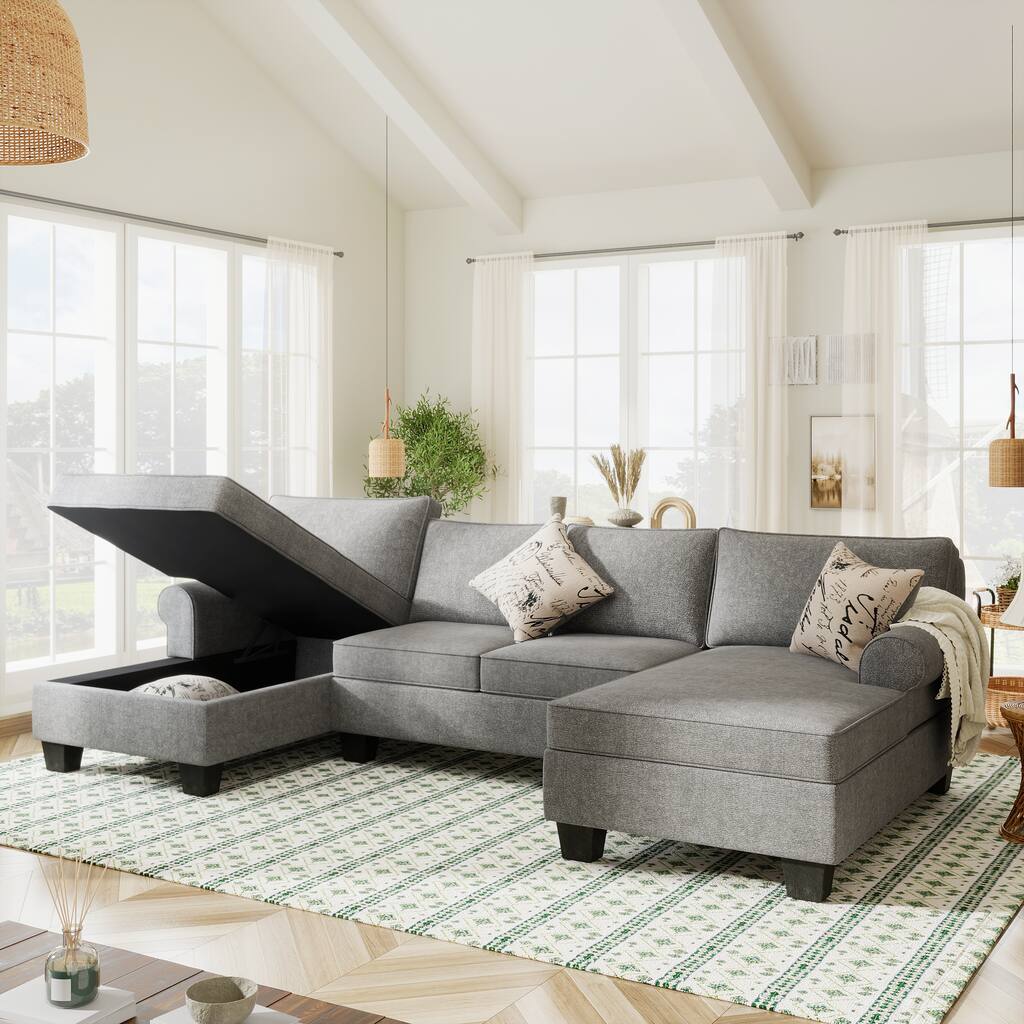 U-Shaped Sofa with Double Chaises, Rolled Arm Sofa with storage Chaises ...