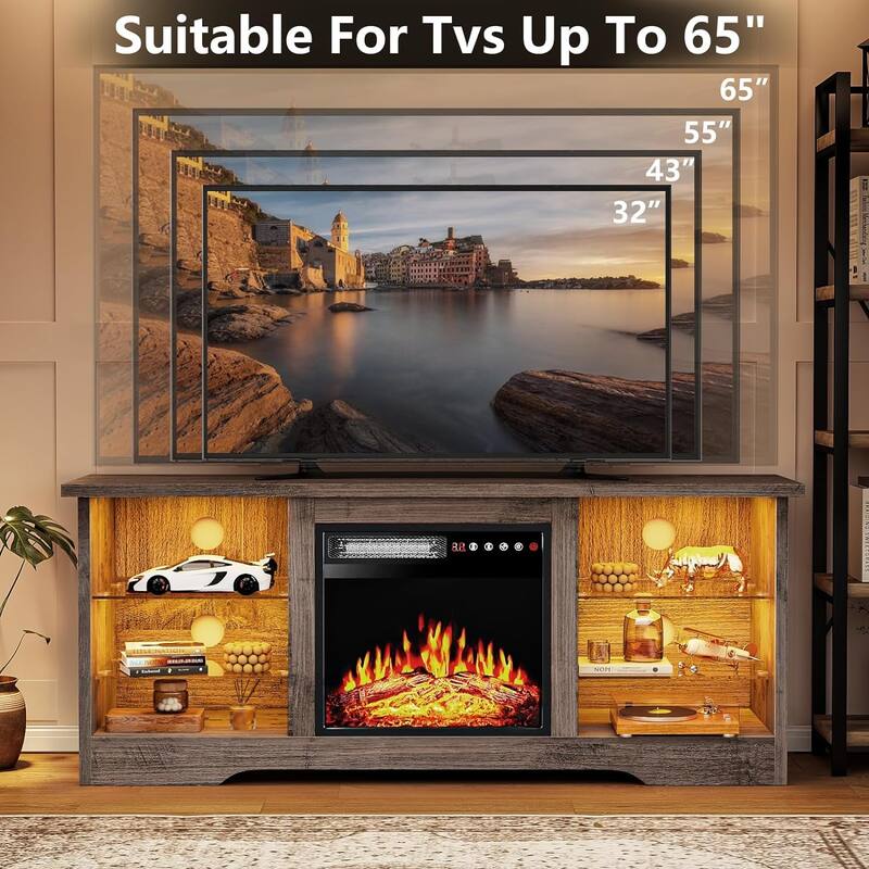 Bossin 58" Fireplace TV Stand with 18'' Electric Fireplace,Modern ...