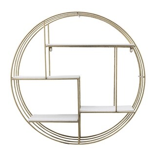 32" Round Wall Shelf Contemporary White and Gold Metal and Wood Mounted ...