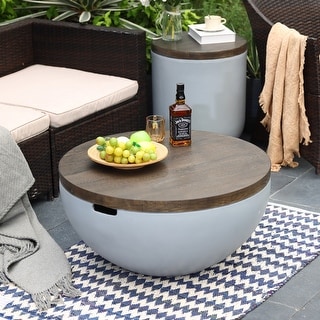 Grey and Brown MgO Round Coffee Table, Indoors and Outdoors - Bed Bath ...