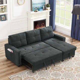 L-shaped Sleeper Sofa 85 Inch Sectional Sofa with Pull out Bed, Fabric ...