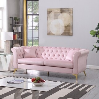 87 inch Tufted and Wrinkled Fabric Sofa, Velvet loveseat Sofa Couch ...