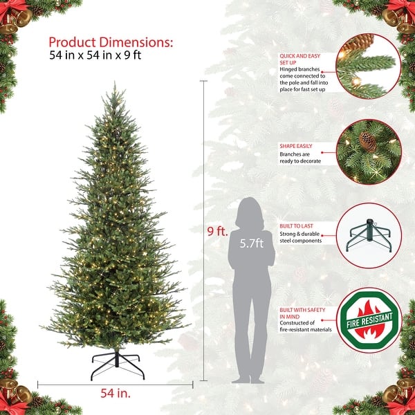 Puleo International 9 ft. Pre-lit Artificial Slim Balsam Christmas Tree ...