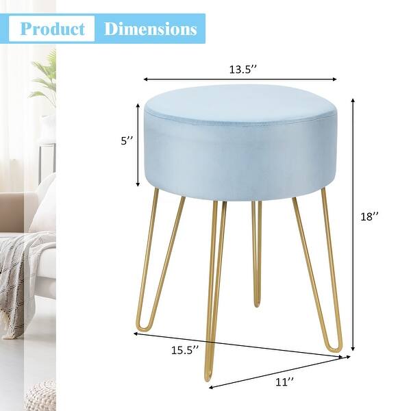 Velvet Footrest Stool Dressing Vanity Chair with Gold Metal Legs - Bed ...
