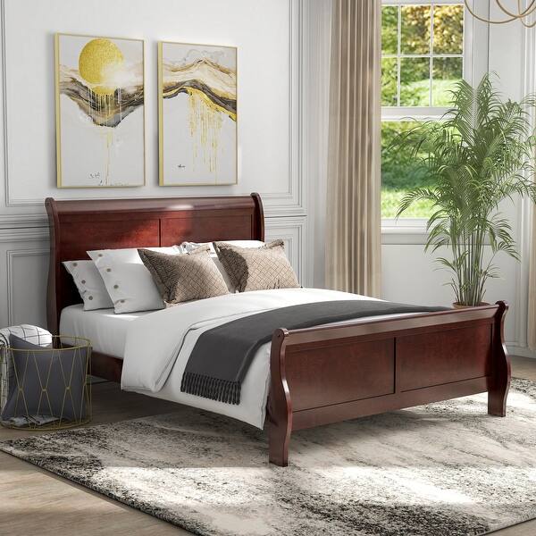 Furniture of America Devi Traditional Cherry Solid Wood Sleigh Bed - On ...