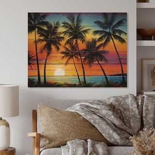 Designart "Colorful Bold Palm Trees Landscape IV" Palm Trees Print on ...