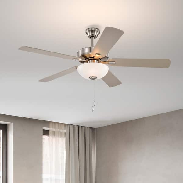 Brushed Nickel 52 in. Indoor 5-Blade Modern Reversible Ceiling Fan with ...
