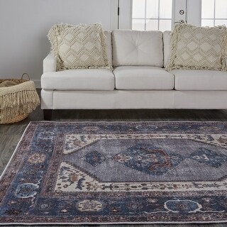 4' X 6' Blue Brown And Ivory Floral Area Rug - 3'6" - Bed Bath & Beyond ...