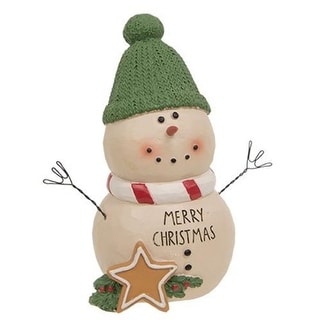 Merry Christmas Resin Snowman with Green Hat and Flexible Wire Arms - 4 ...
